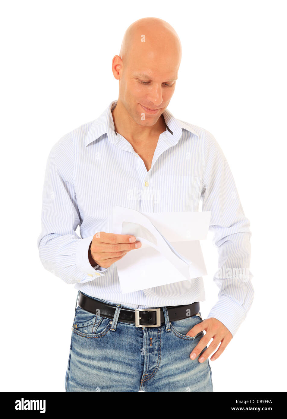 Man reading a letter. All on white background Stock Photo - Alamy