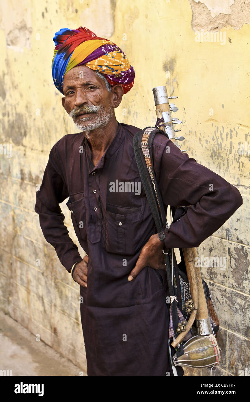 Tribal musician carrying a ravanhatta traditional rajasthan musical ...