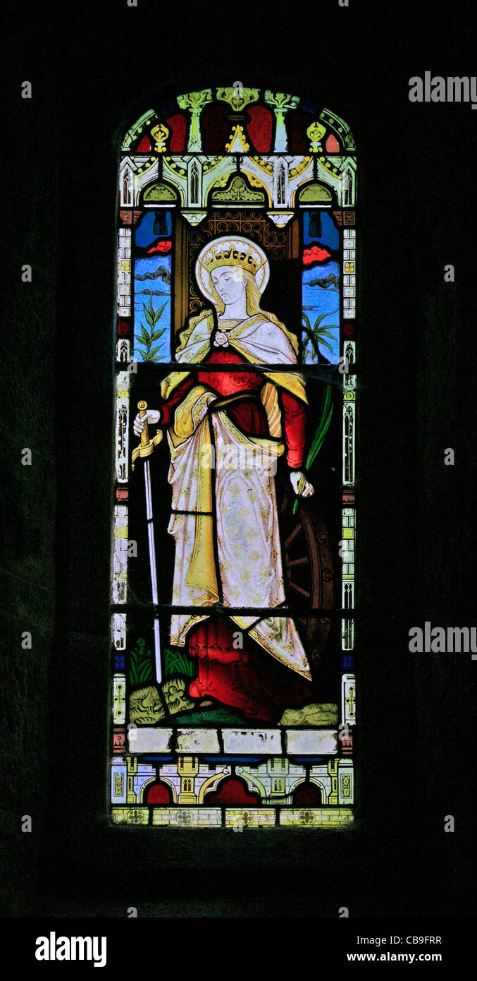 A stained glass window depicting St Catherine, Temple Church, Bodmin ...