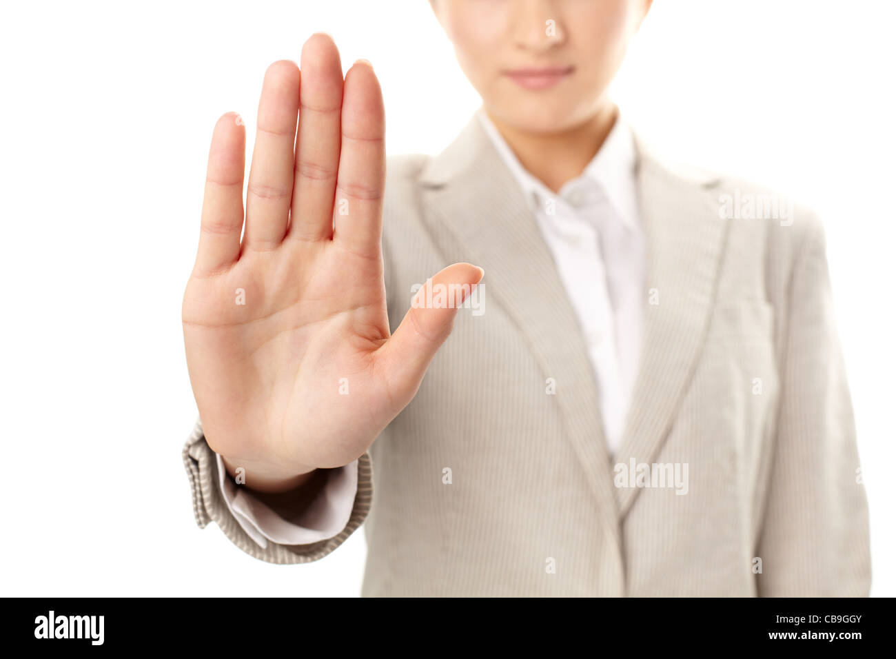 Image of female hand showing sign of stop Stock Photo - Alamy