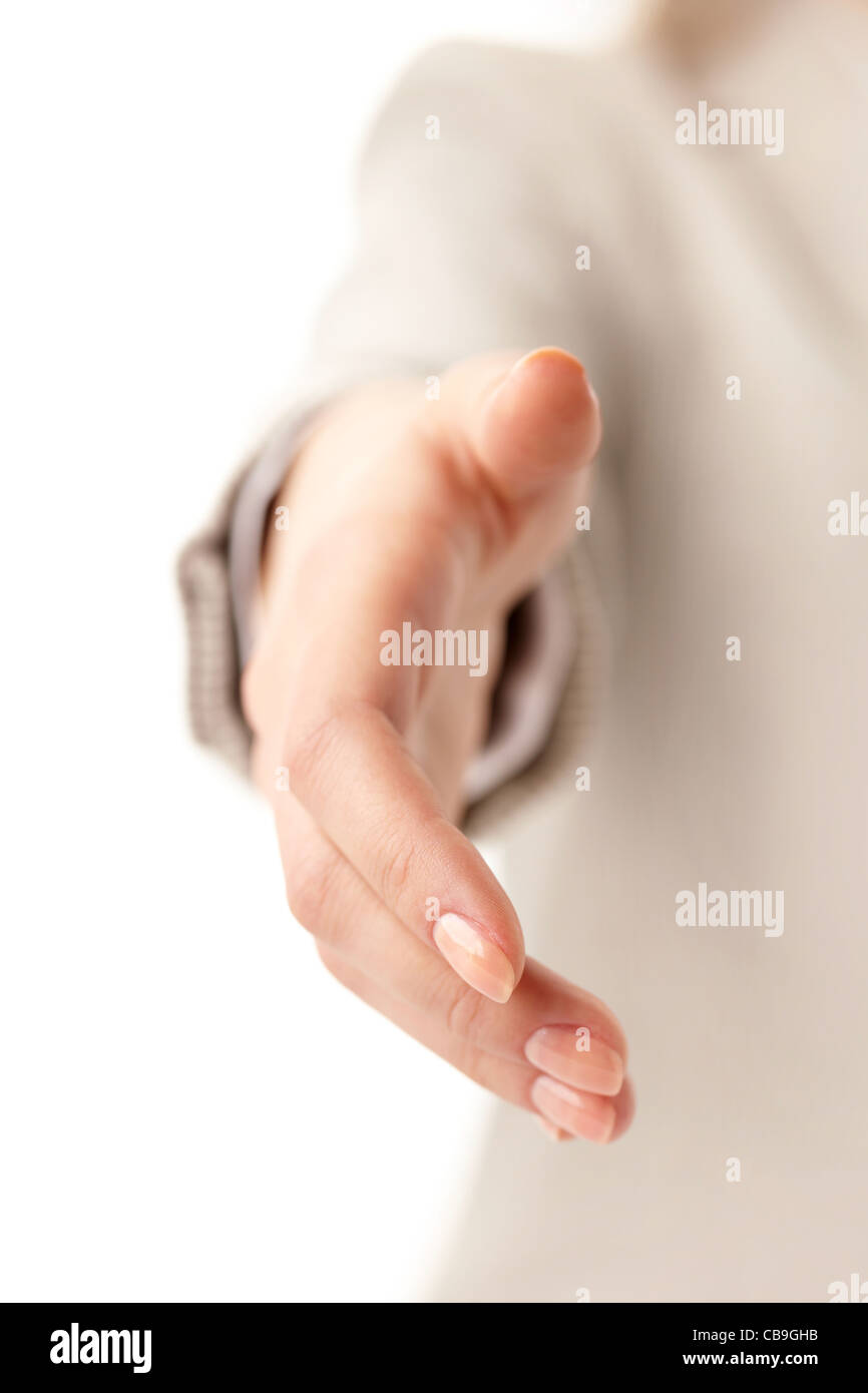 Image of female giving her hand for a handshake Stock Photo - Alamy