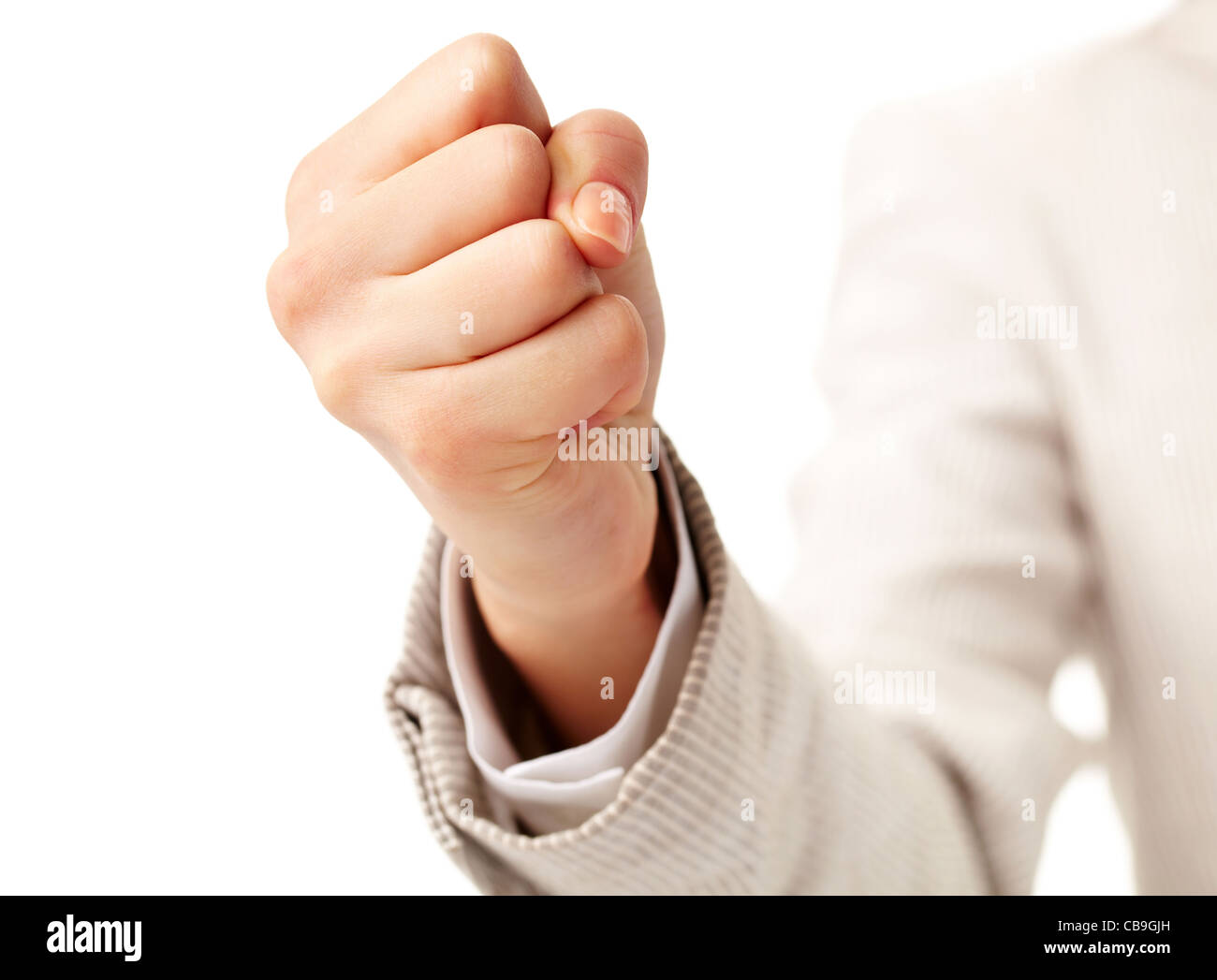 Image of female showing fist isolated over white Stock Photo - Alamy