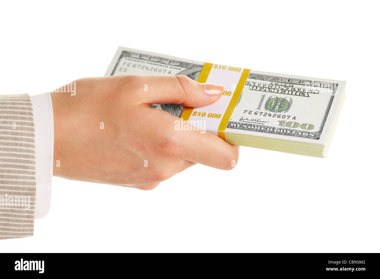 Image of female hand holding dollar bill on a white background Stock ...