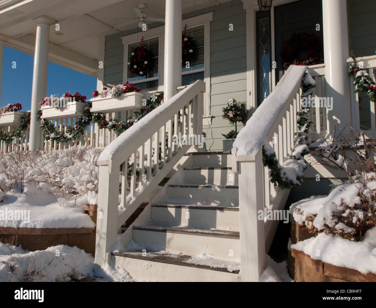 House decorated for winter holidays Stock Photo - Alamy