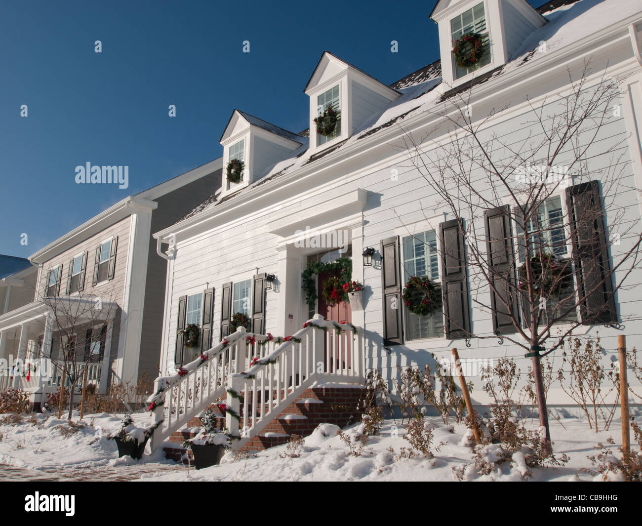House decorated for winter holidays Stock Photo - Alamy
