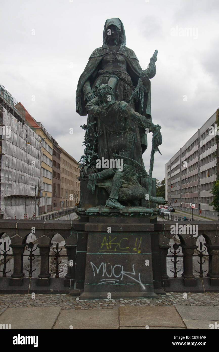 The holy Gertrude bronze statue at Gertraudenbruecke (Gertrude bridge ...
