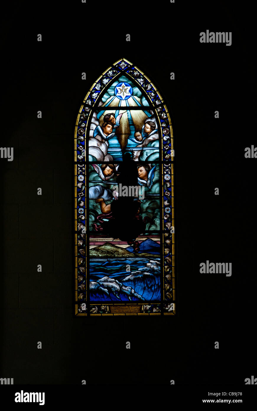 Stained-glass window in the Templo de la iglesia church in Santa Clara ...