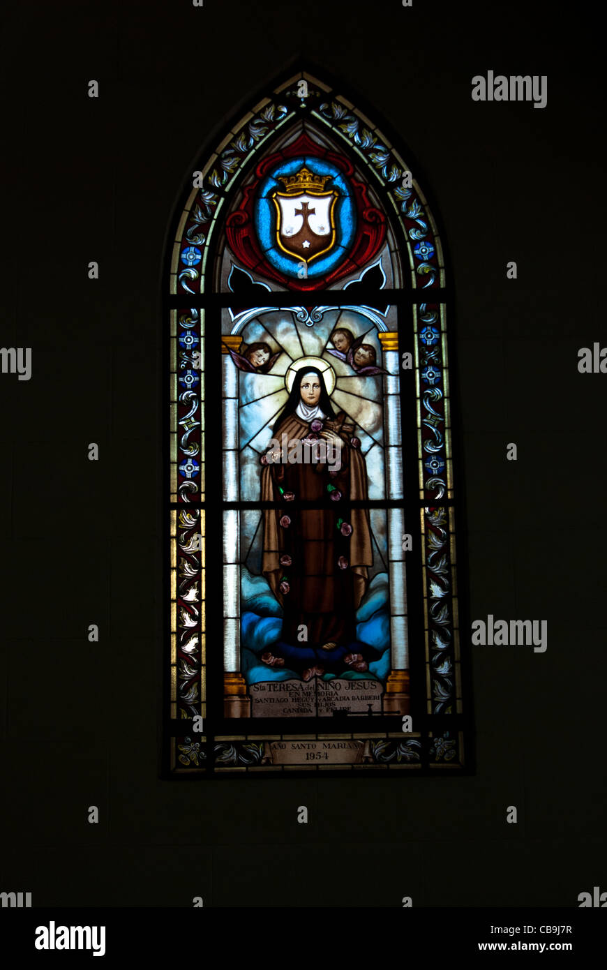 Stained-glass window in the Templo de la iglesia church in Santa Clara ...
