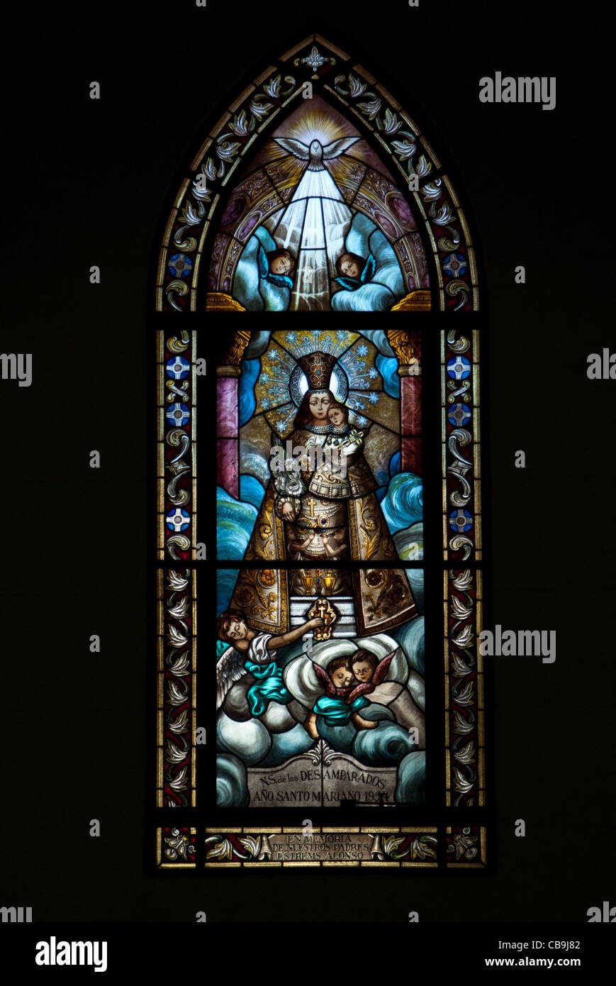 Stained-glass window in the Templo de la iglesia church in Santa Clara ...