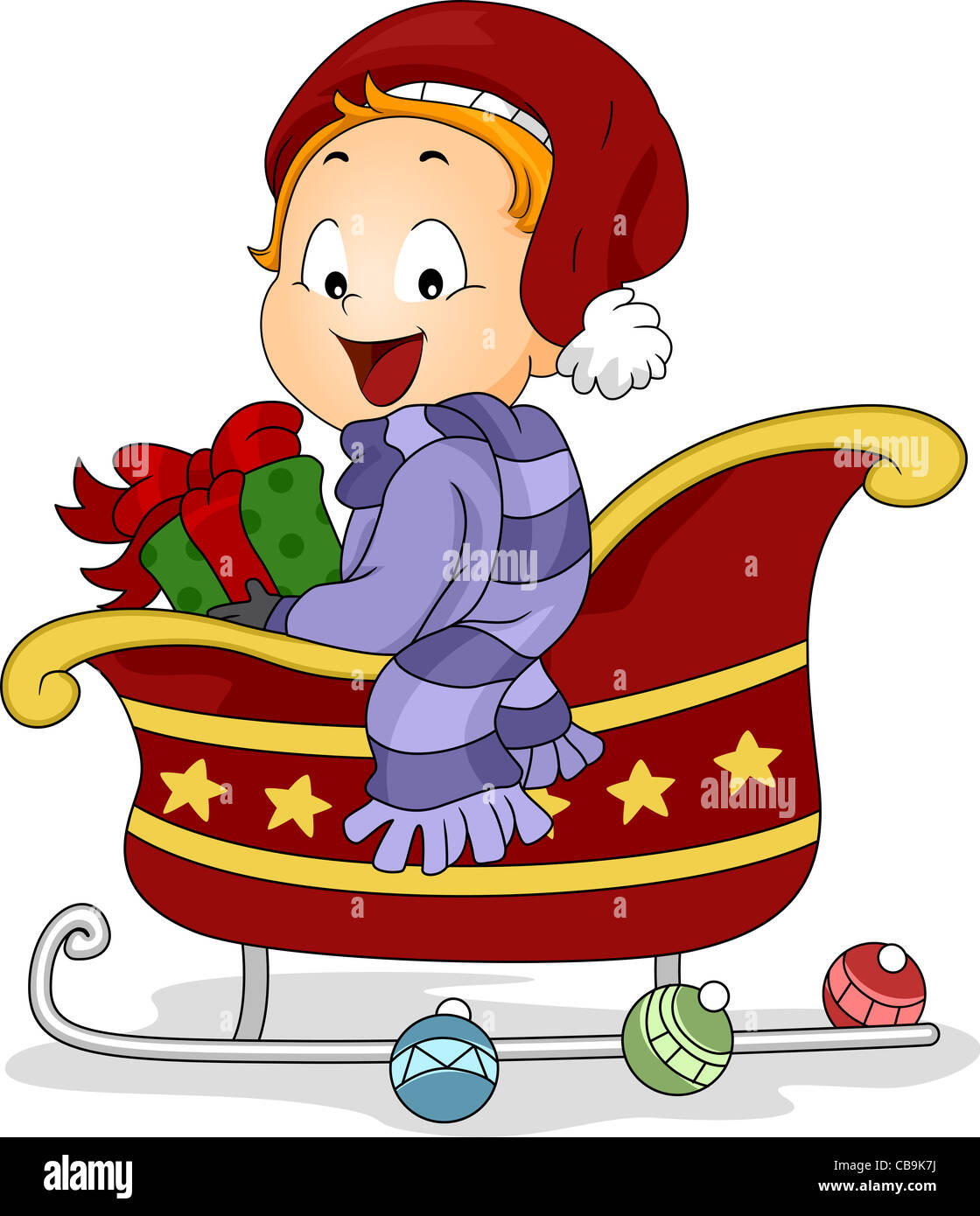Illustration of a Baby Riding a Christmas Sled Stock Photo - Alamy