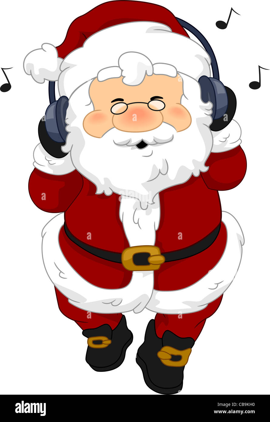 Illustration of Santa Claus Listening to Music Stock Photo - Alamy