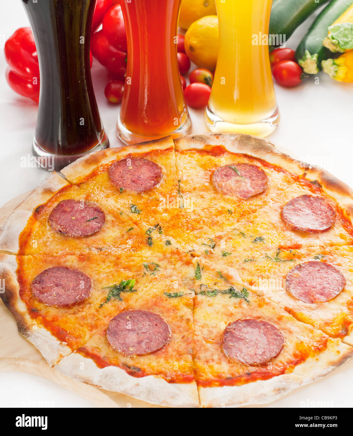 Italian original thin crust pepperoni pizza with selection of beers and ...