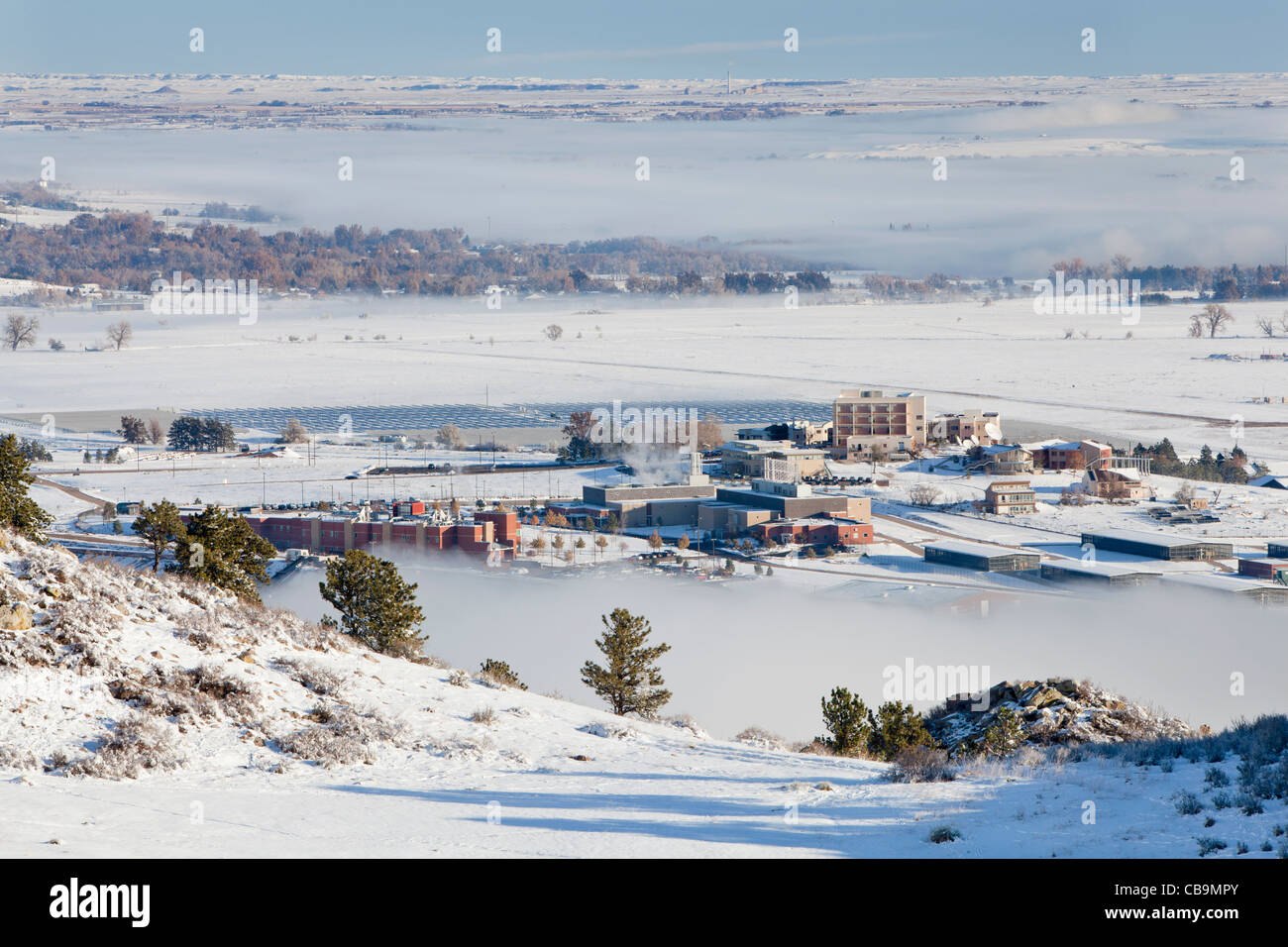 foothills of Fort Collins, Colorado with university building and solar ...