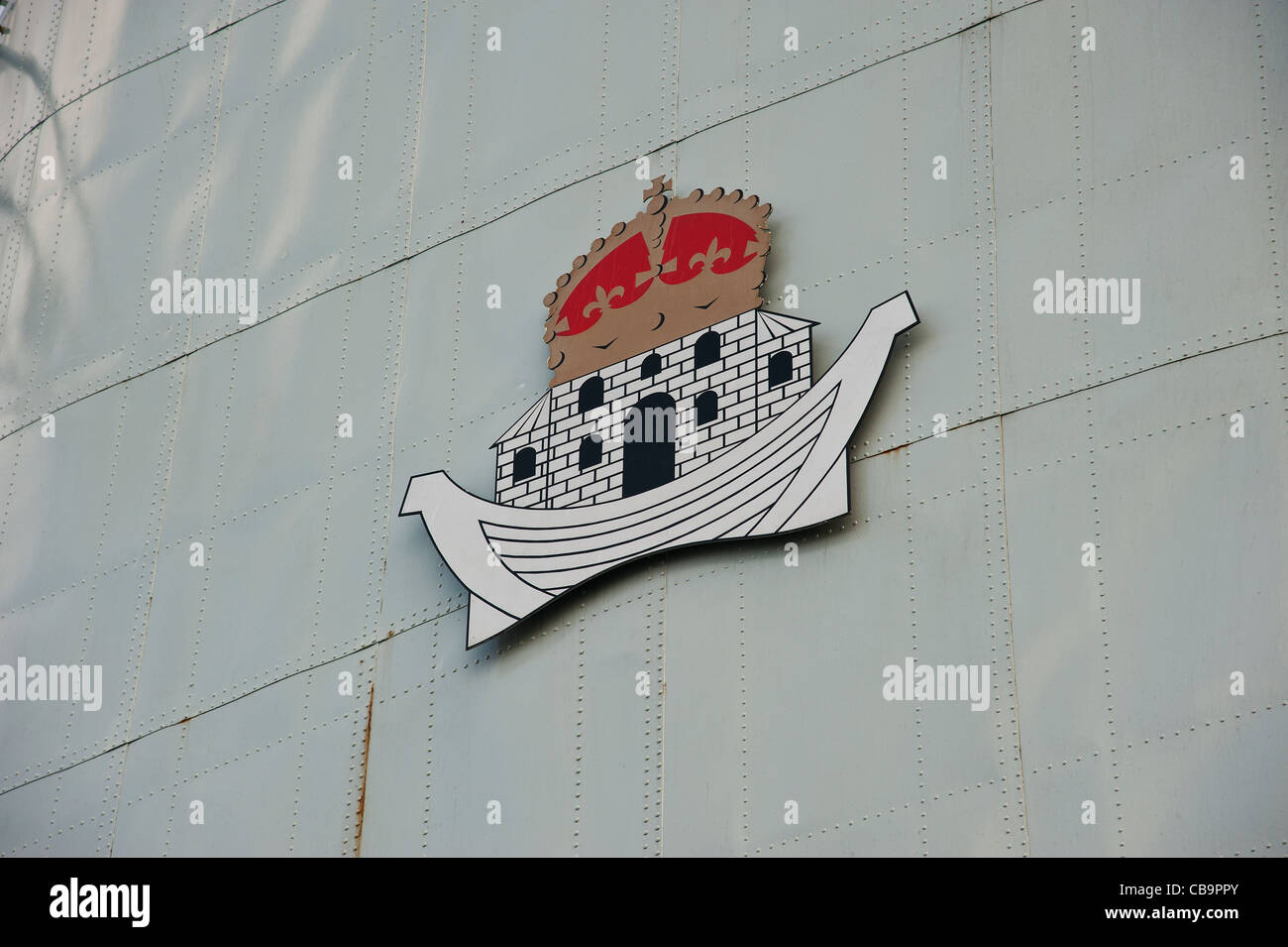 The emblem HMS Ark Royal depicting an ark surmounted by a crown Stock ...