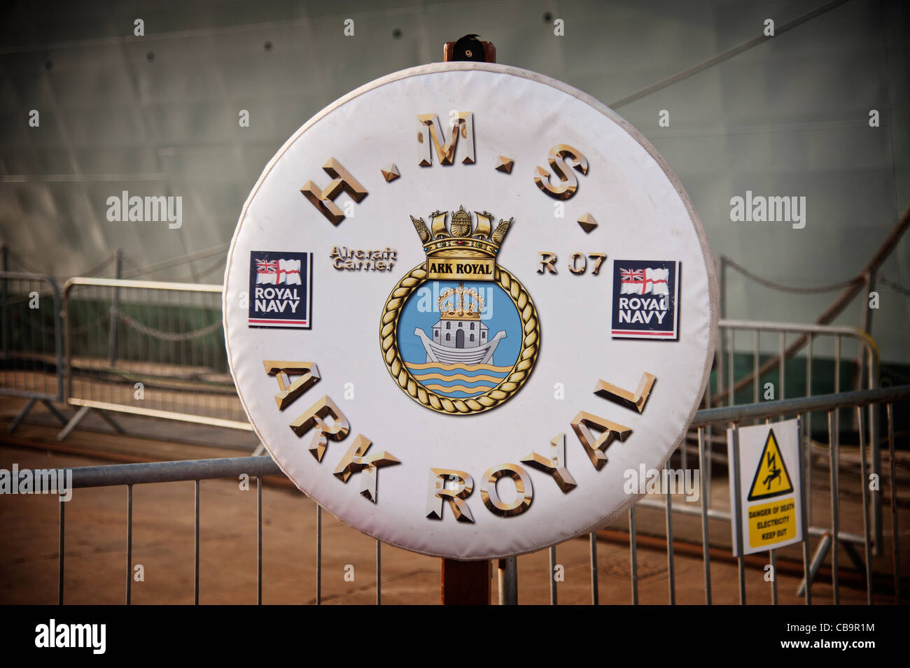 Sign identifying HMS Ark Royal. This sign was placed at the foot of the ...