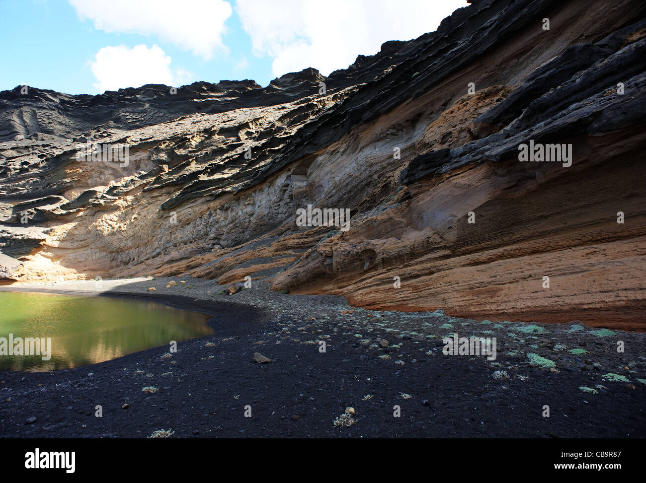 Lanzarote landscape of a green lagoon Stock Photo - Alamy