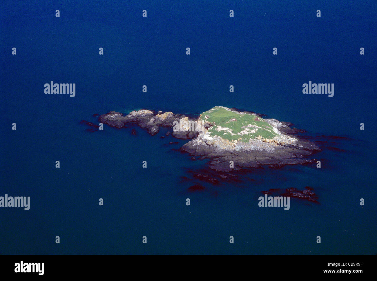 Aerial summer view of New England coastal island, between Mt. Desert ...