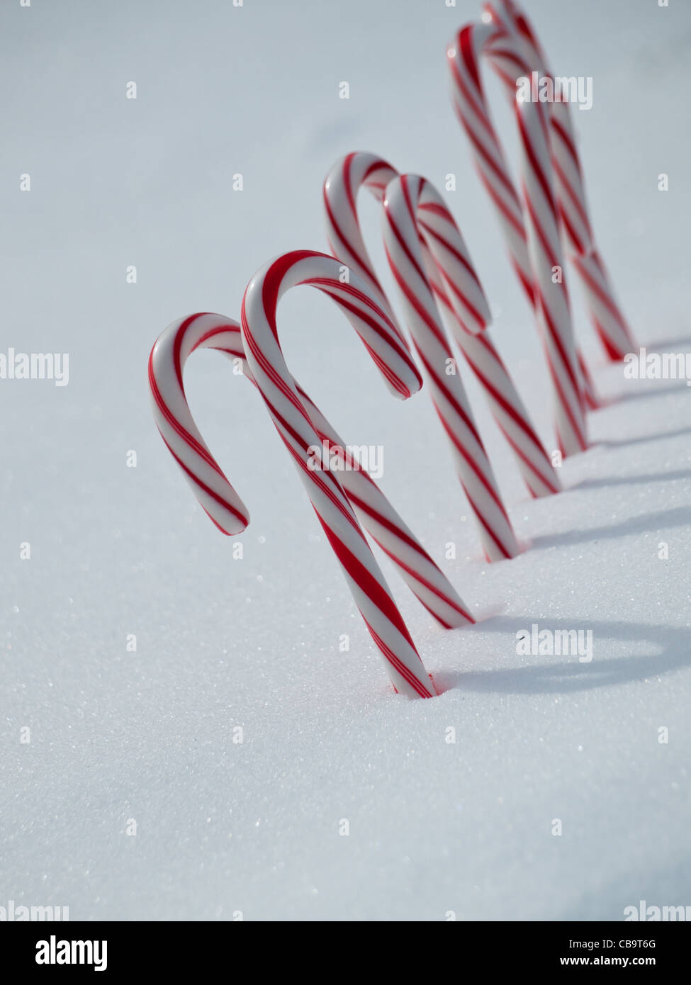 Traditional holiday candy candy cane in snow Stock Photo - Alamy