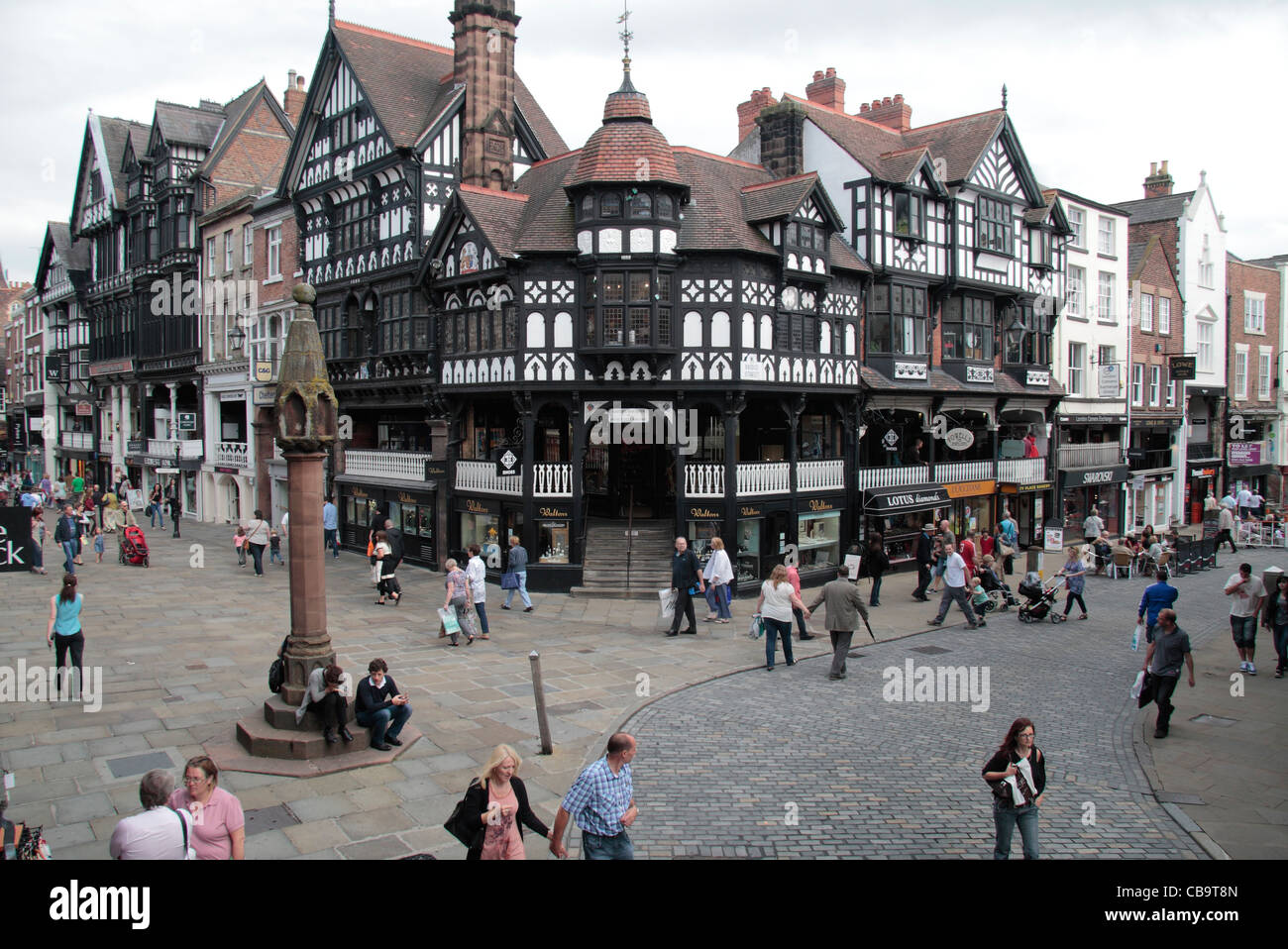 Chester Cross, with Chester High Cross to the left, the junction of The ...