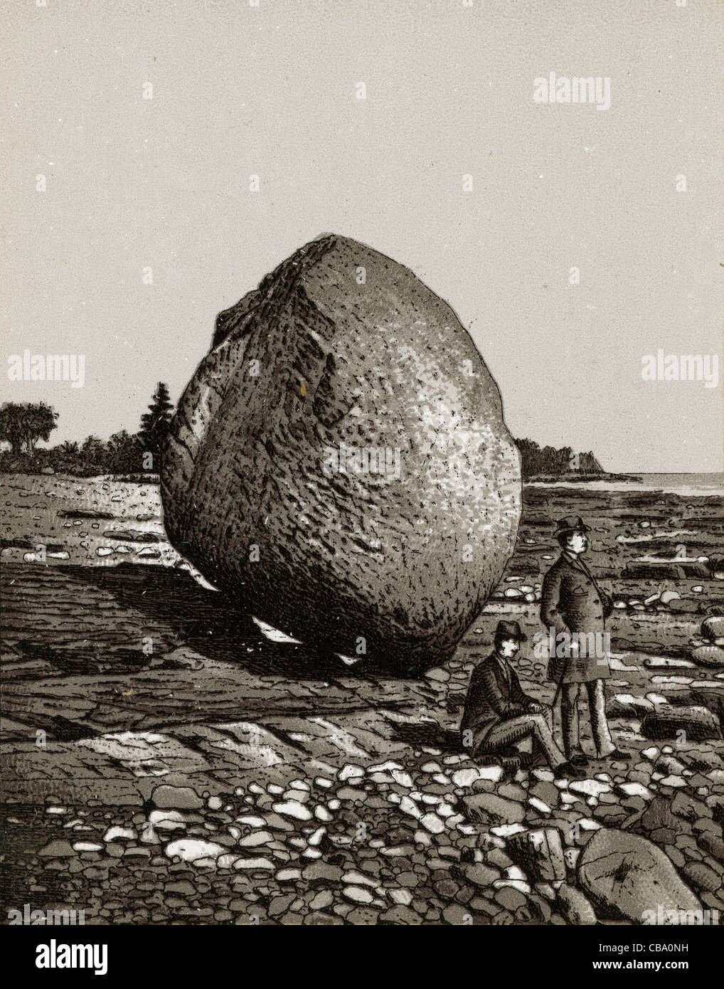 Circa 1895 view of Balance Rock, Bar Harbor, Mt Desert, Maine, ME Stock ...