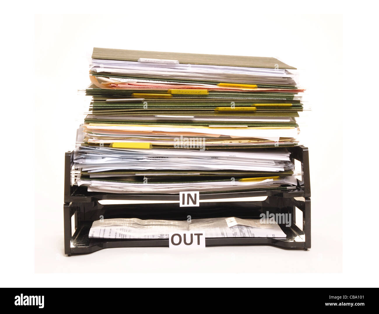 In/Out box with more paper flowing in than out Concept for too much ...