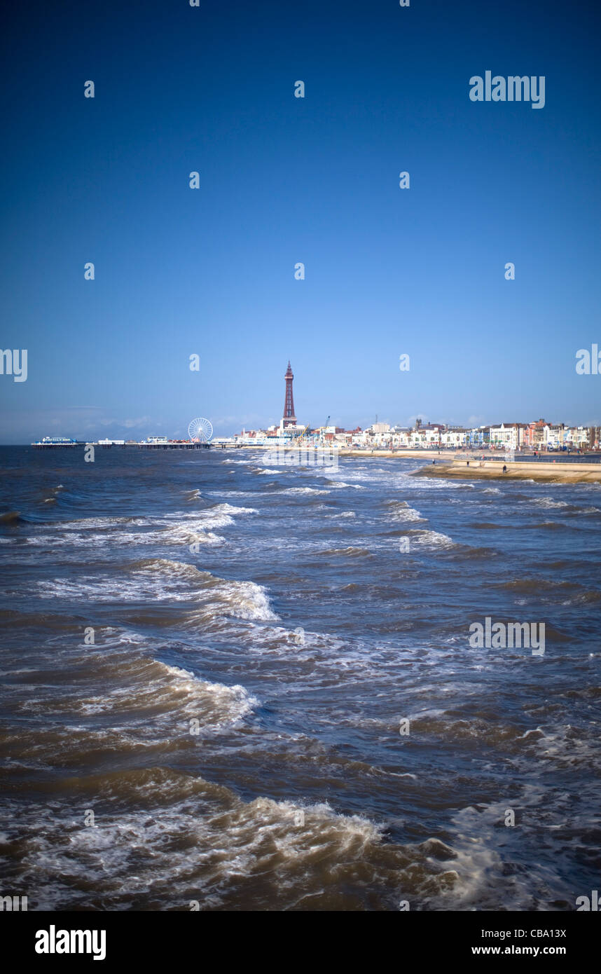 Waves washing on Blackpool Beach Stock Photo - Alamy
