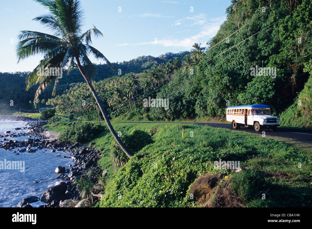 Western Samoa, Upolu Island bus transportation along coastline Stock ...