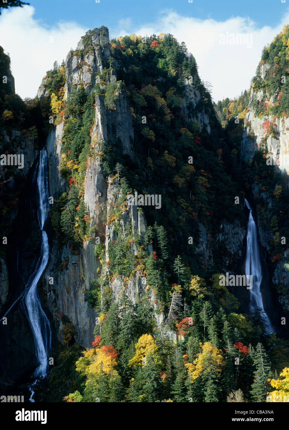 Ginga Waterfall and Ryusei Waterfall, Kamikawa, Hokkaido, Japan Stock ...