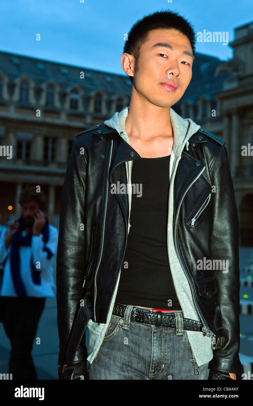 Paris, France, Young Chinese Man Portrait, at Dusk Outside Stock Photo ...