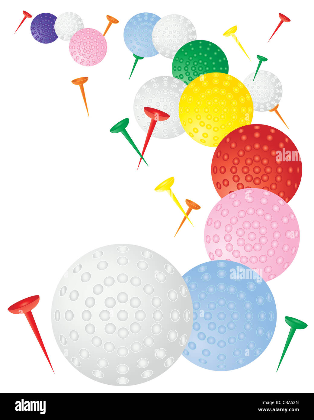an illustration of colorful golf balls on a white background Stock ...
