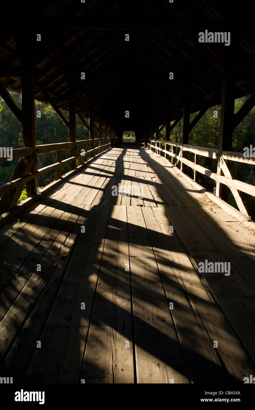 An old wooden bridge over the River Sava in the (Zasavje) Sava valley ...
