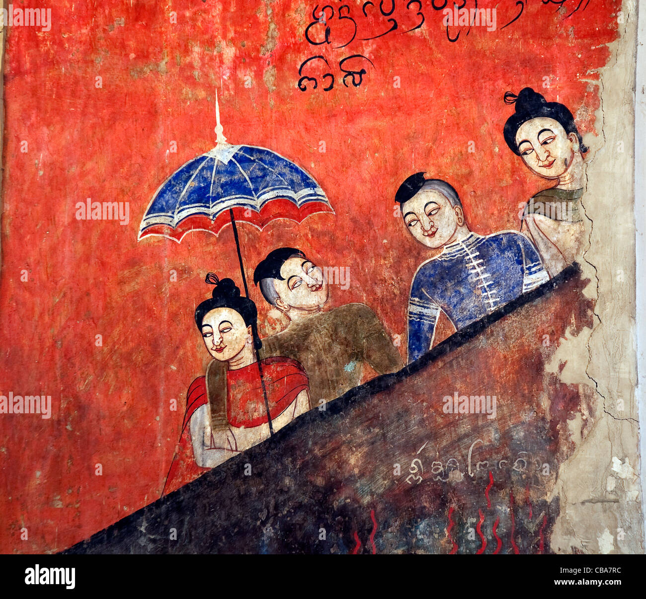 Wat Phumin. Nan. Thailand. Murals depicting arrival of colonial French ...