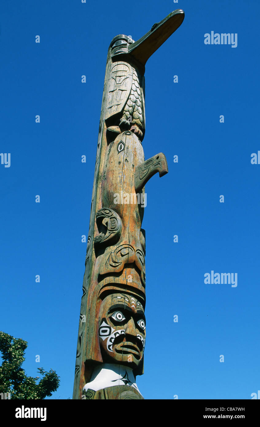 Indian totem pole at East Sound on Orcas Island of the San Juan Islands ...