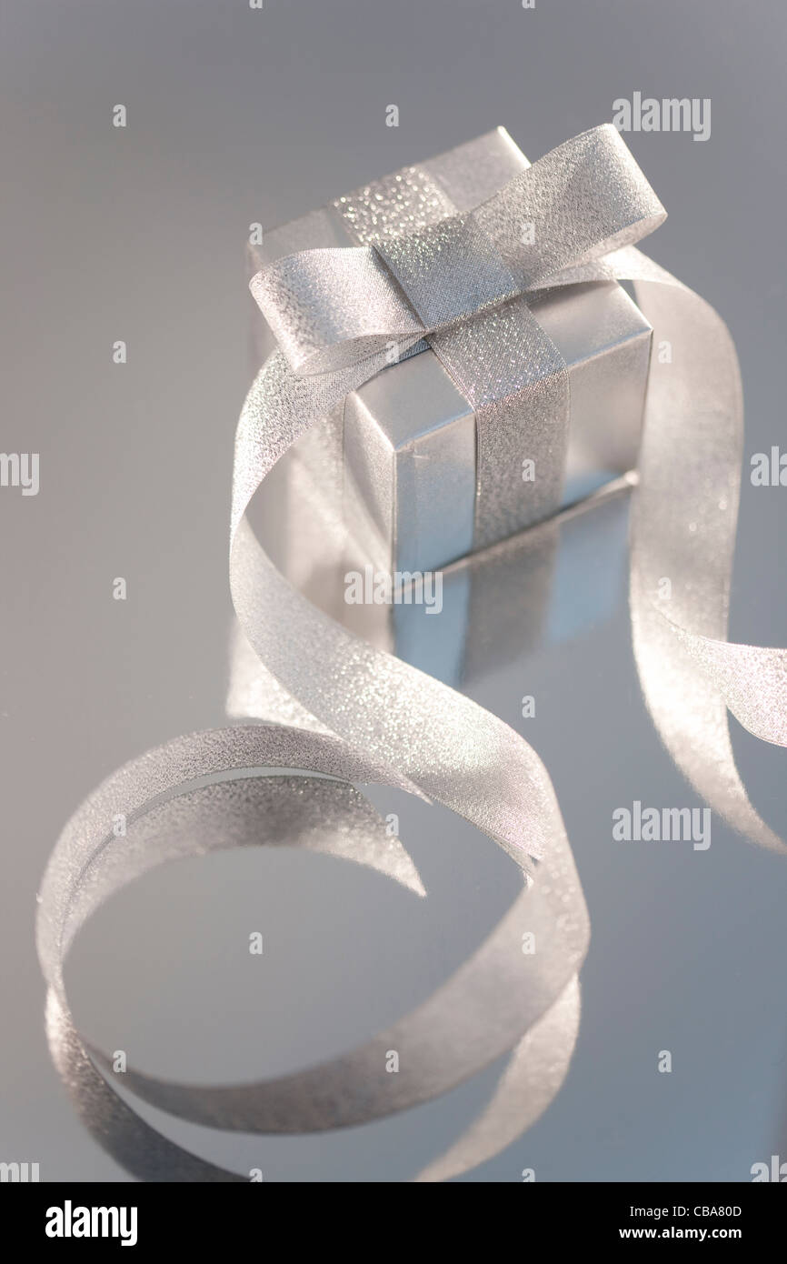 Silver Gift Boxes Stock Photo - Alamy
