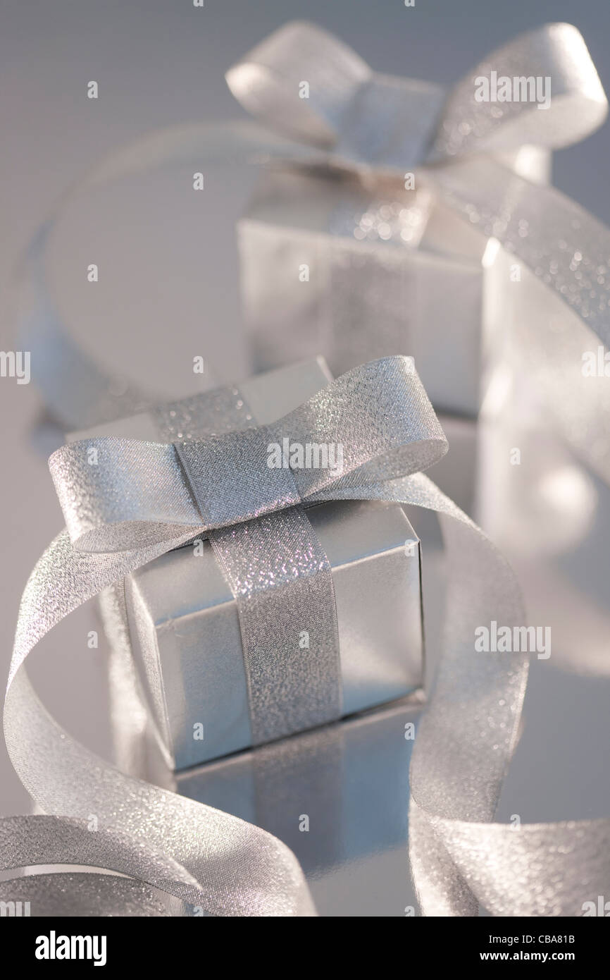 Two Silver Gift Boxes Stock Photo - Alamy