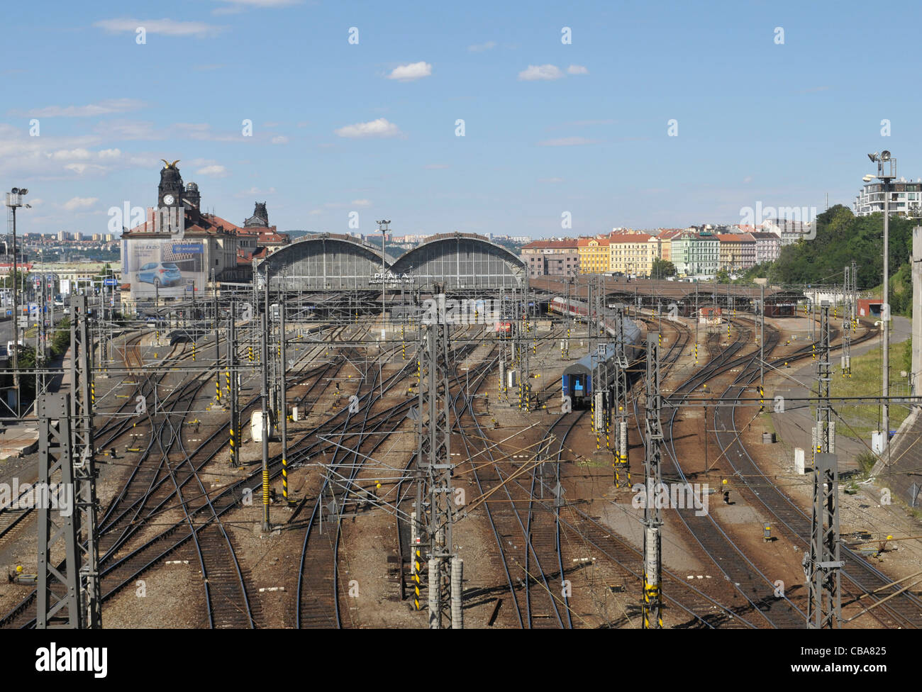 Train tracks leading to Hlavni nadrazi main railway station. Prague ...