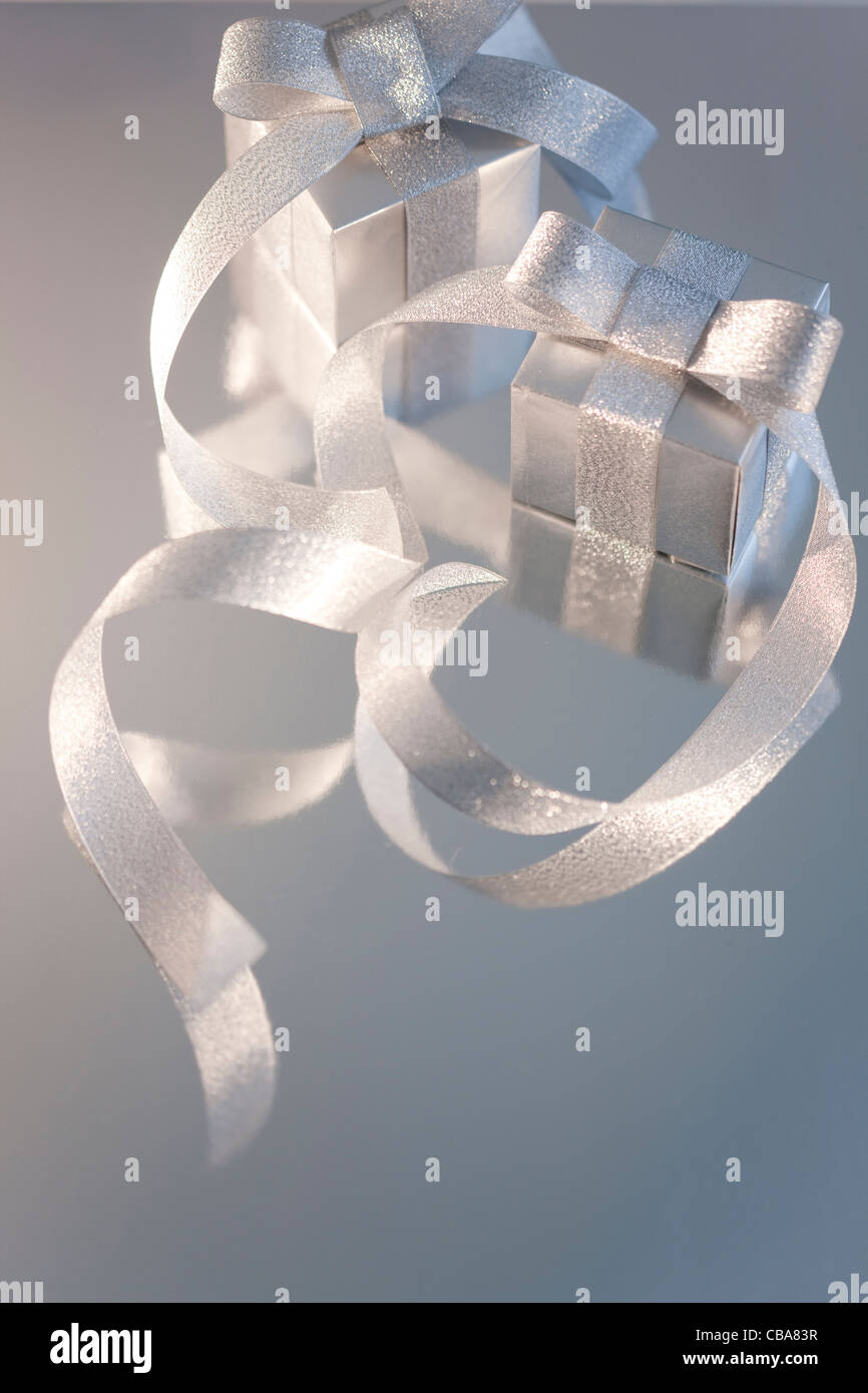 Two Silver Gift Boxes Stock Photo - Alamy