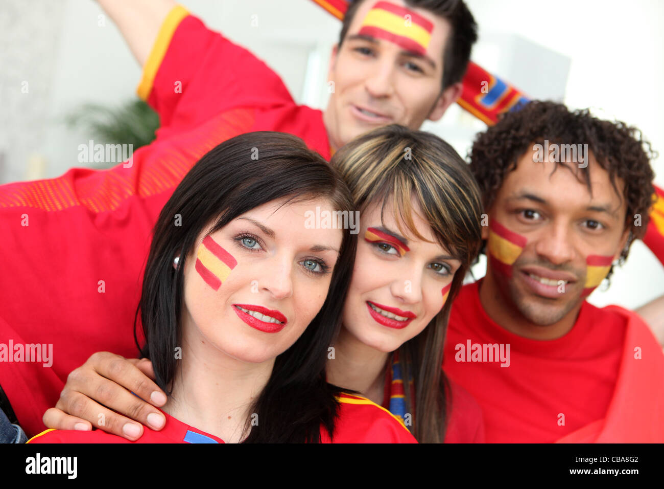 Group of young Spanish football supporters Stock Photo - Alamy