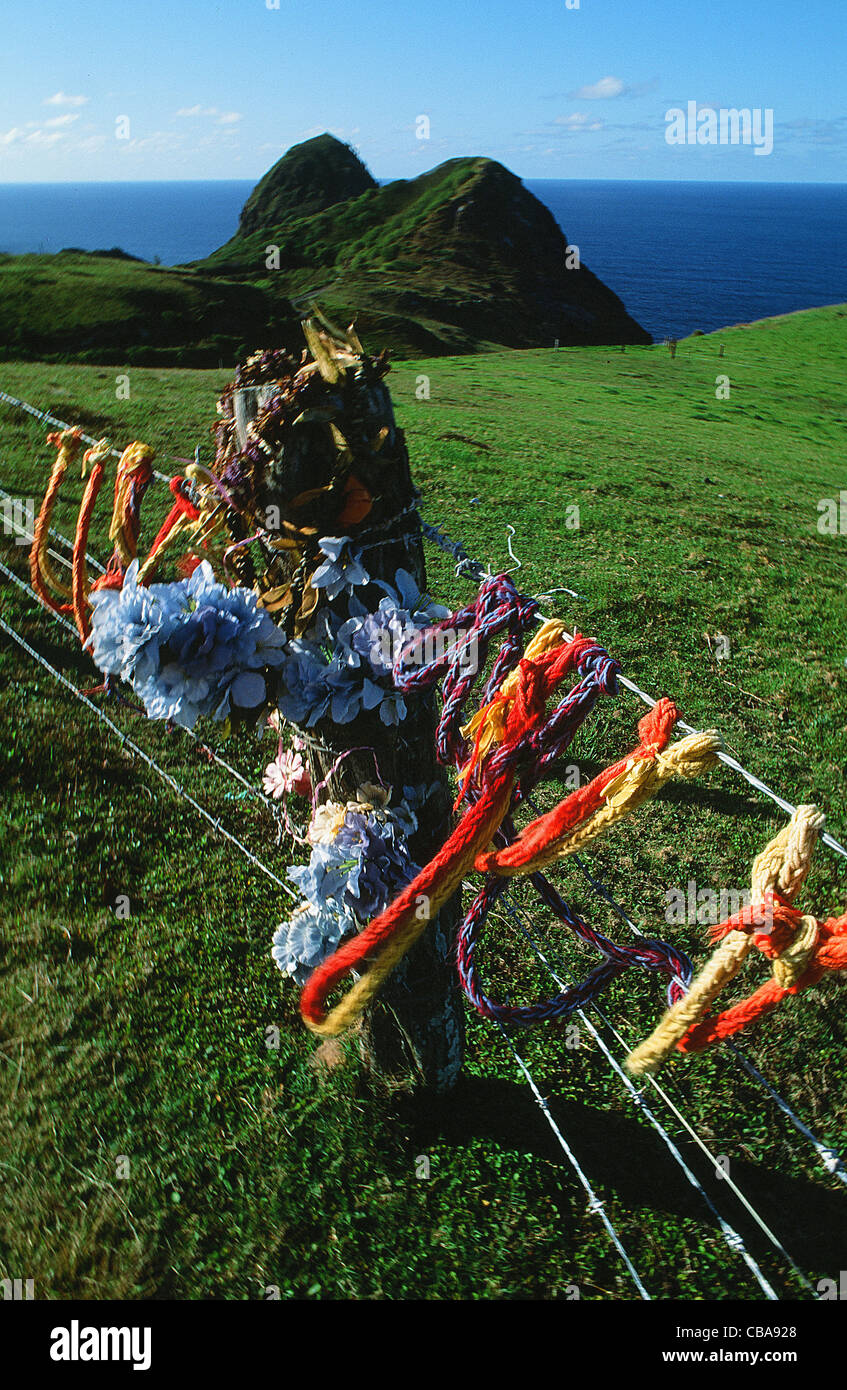 Prayer ribbons and belts and Kahakuloa Head on Maui, Hawai'i Stock ...