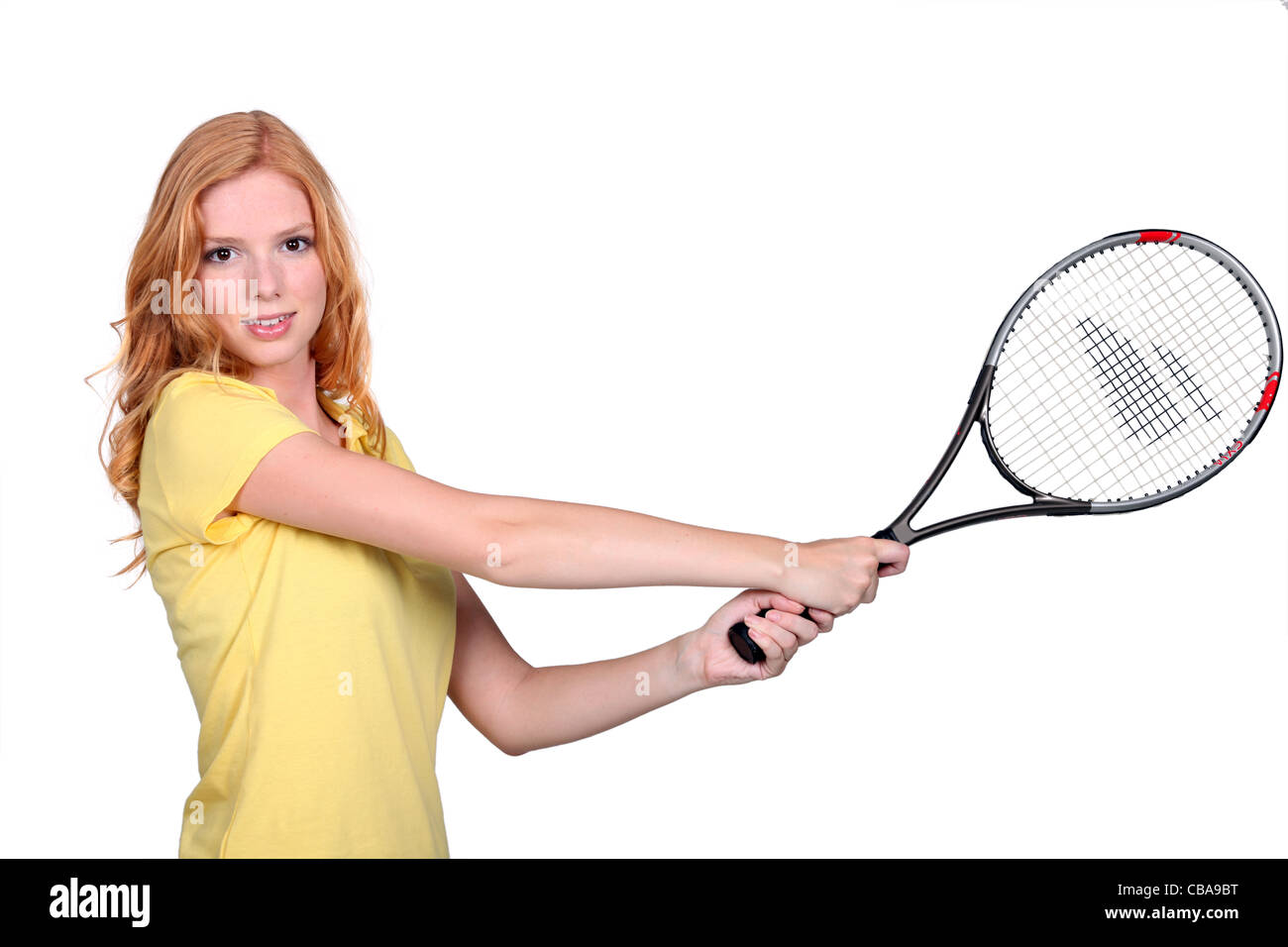 Lady playing tennis Stock Photo - Alamy
