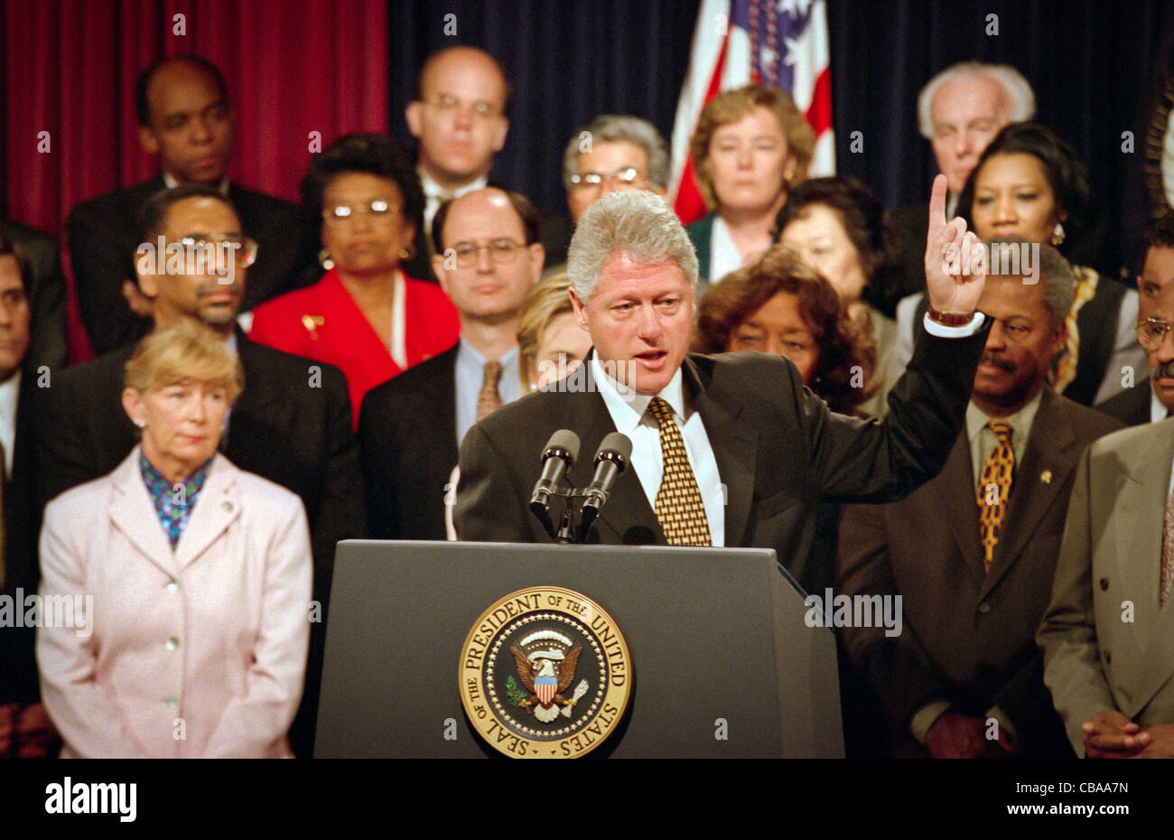 President Bill Clinton during an event to promote his proposals to help ...