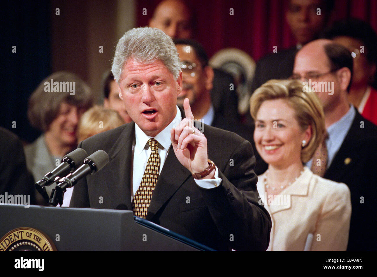 President Bill Clinton during an event to promote his proposals to help ...