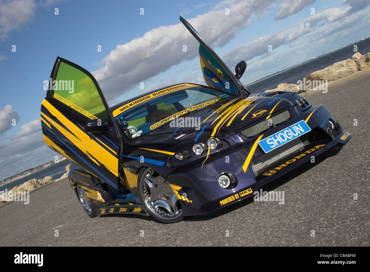 Heavily modified boy racer Honda Civic with gull wing doors Stock Photo ...