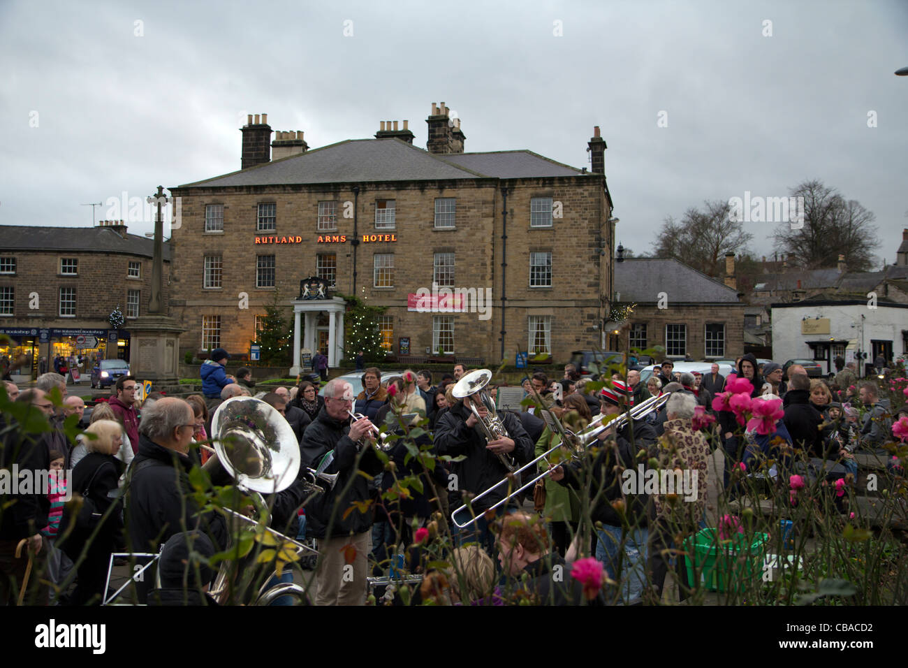 Bakewell a Peak district village in Derbyshire during Christmas light ...