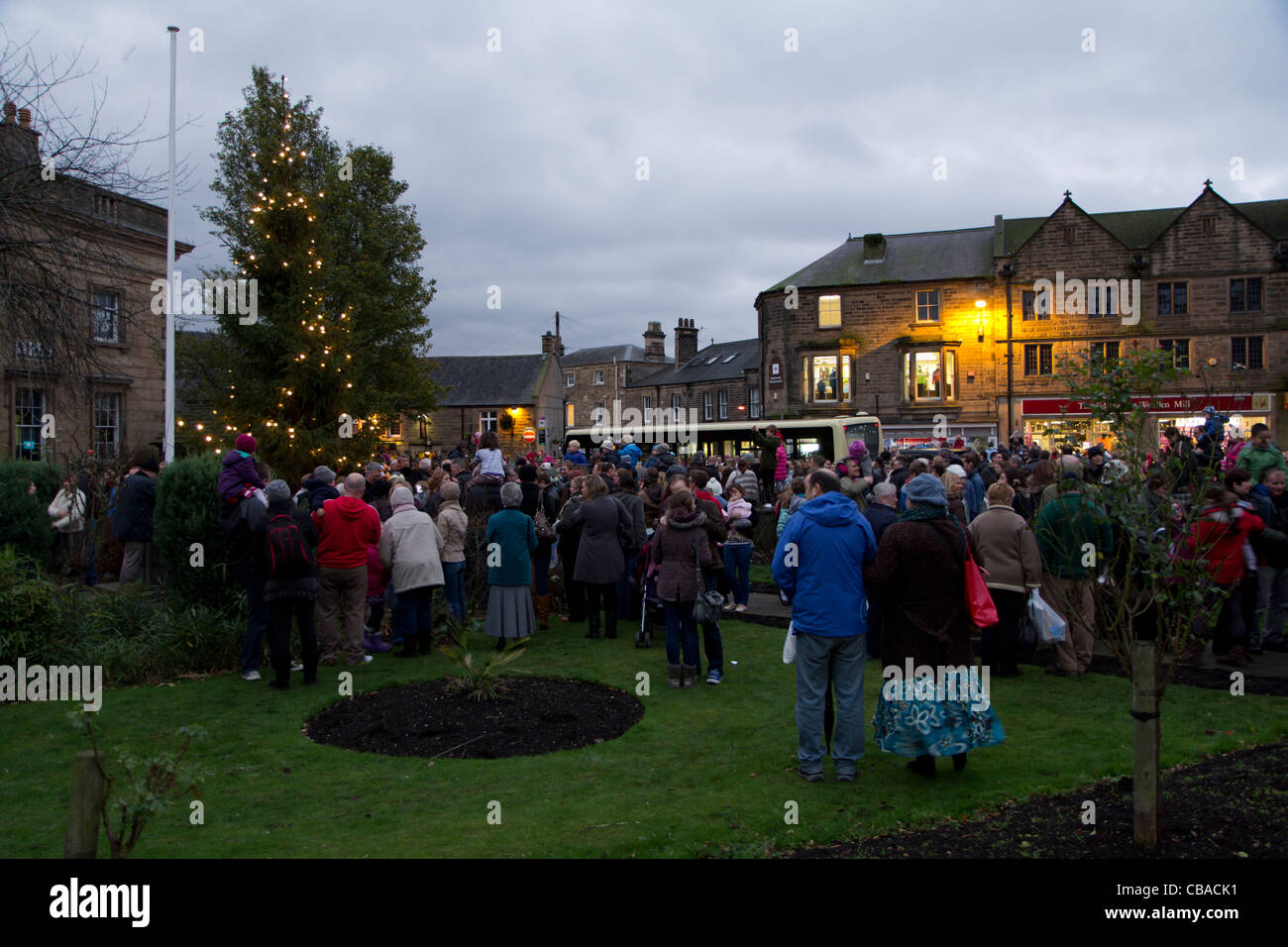 Bakewell a Peak district village in Derbyshire during Christmas light ...