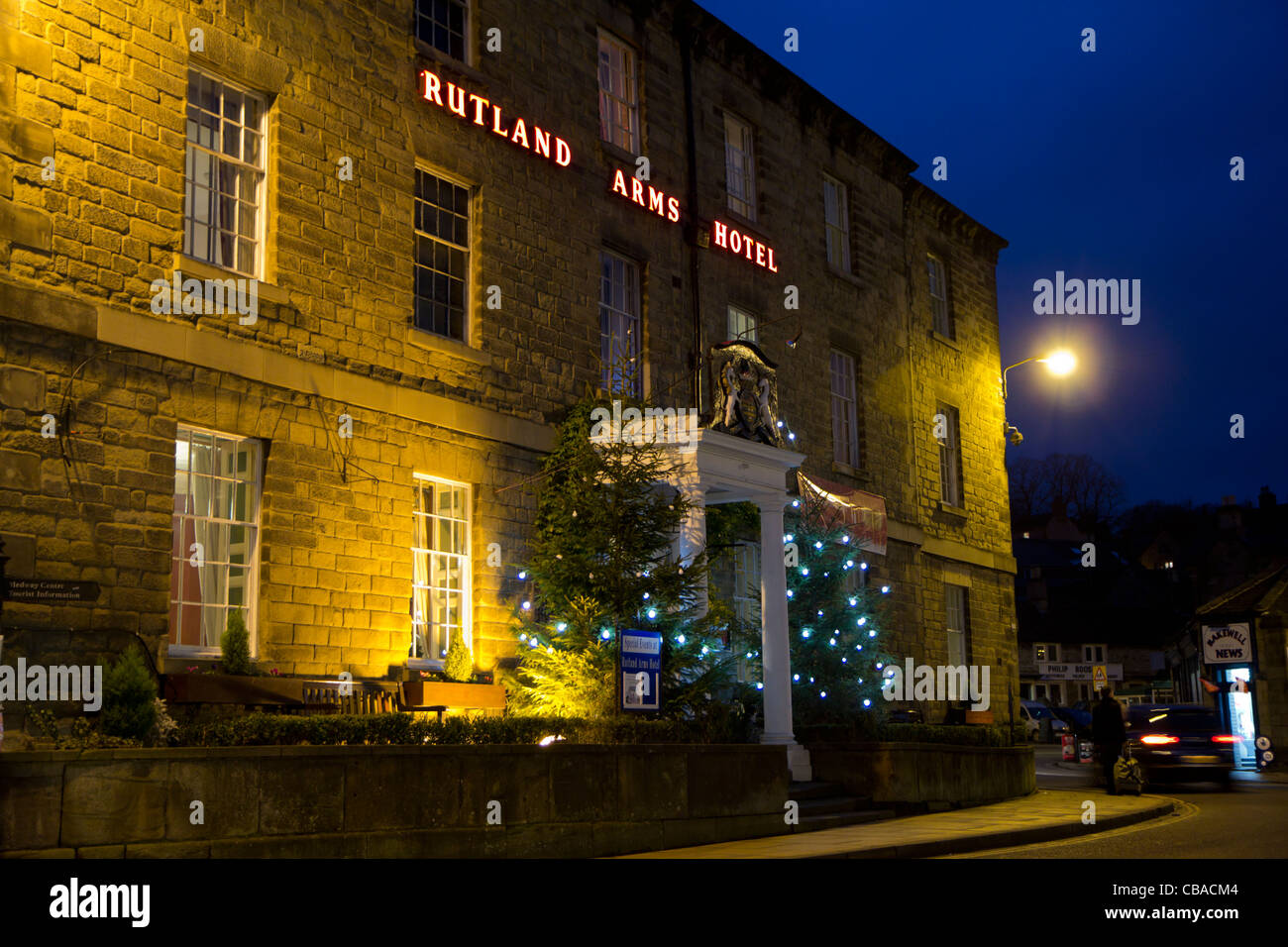 Bakewell a Peak district village in Derbyshire during Christmas light ...