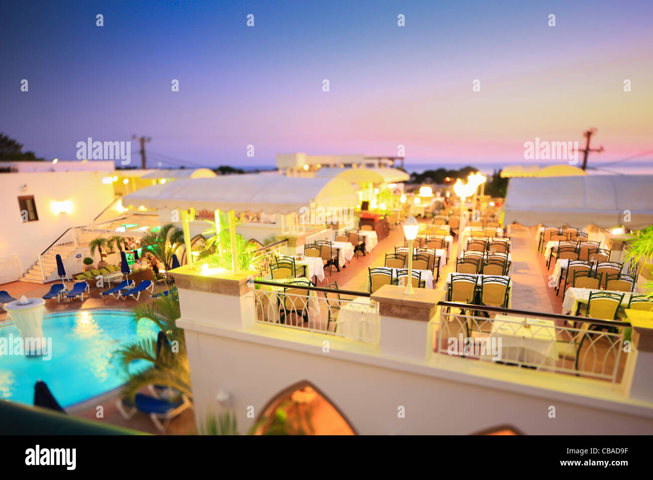 Greek Restaurant with sunset Stock Photo - Alamy