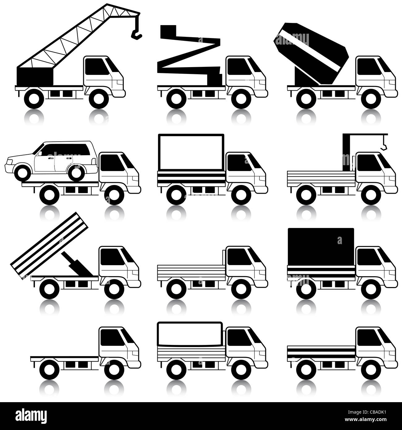 Set of vector icons - transportation symbols. Black on white. Cars ...