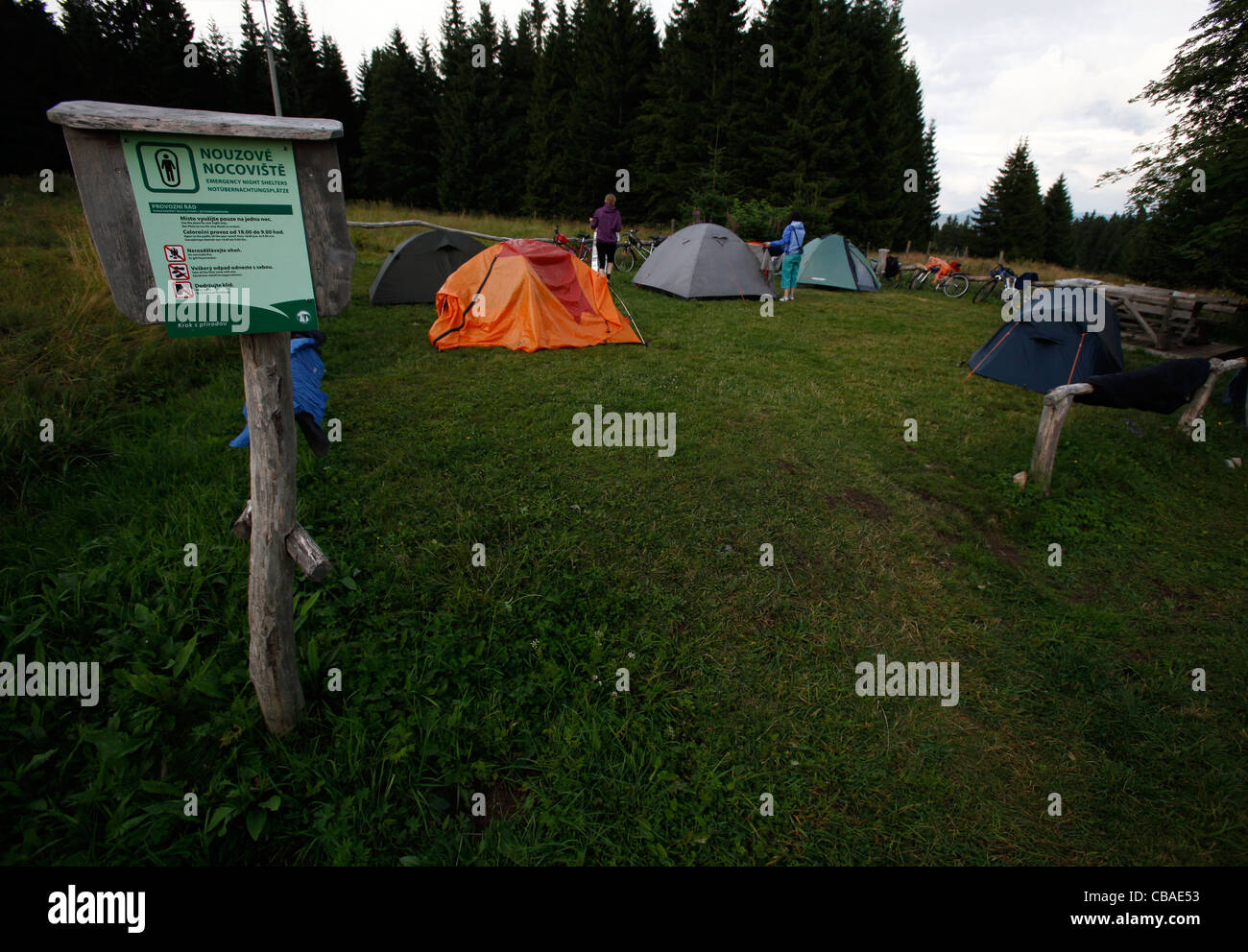 Bohemian forest emergency night shelters tourists tents camp czech ...
