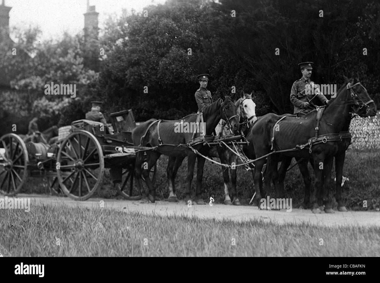 Mounted troop with a cable laying carriage used in the Great War. WW1 ...